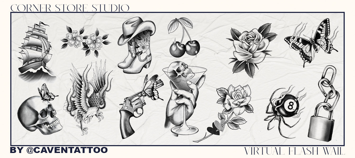 EXPLORE AVAILABLE TATTOO FLASH | VIRTUAL TATTOO FLASH GALLERY | MELBOU – cornerstorestudio